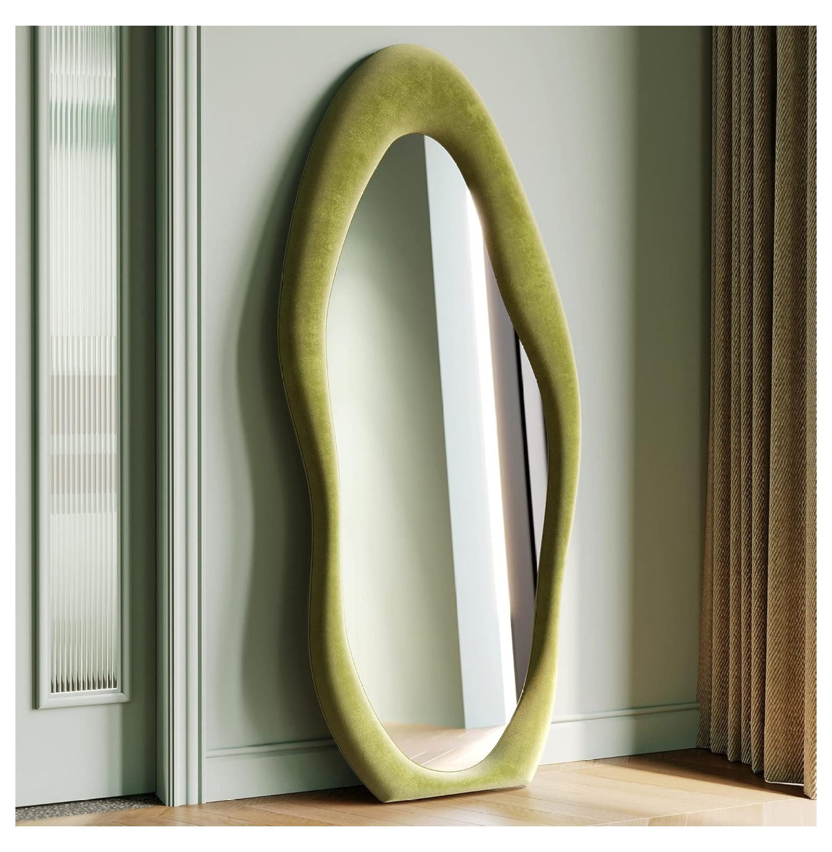 Full Length Mirror, 63" x 24" Wall Mirror, Flannel Wrapped Wooden Frame ...