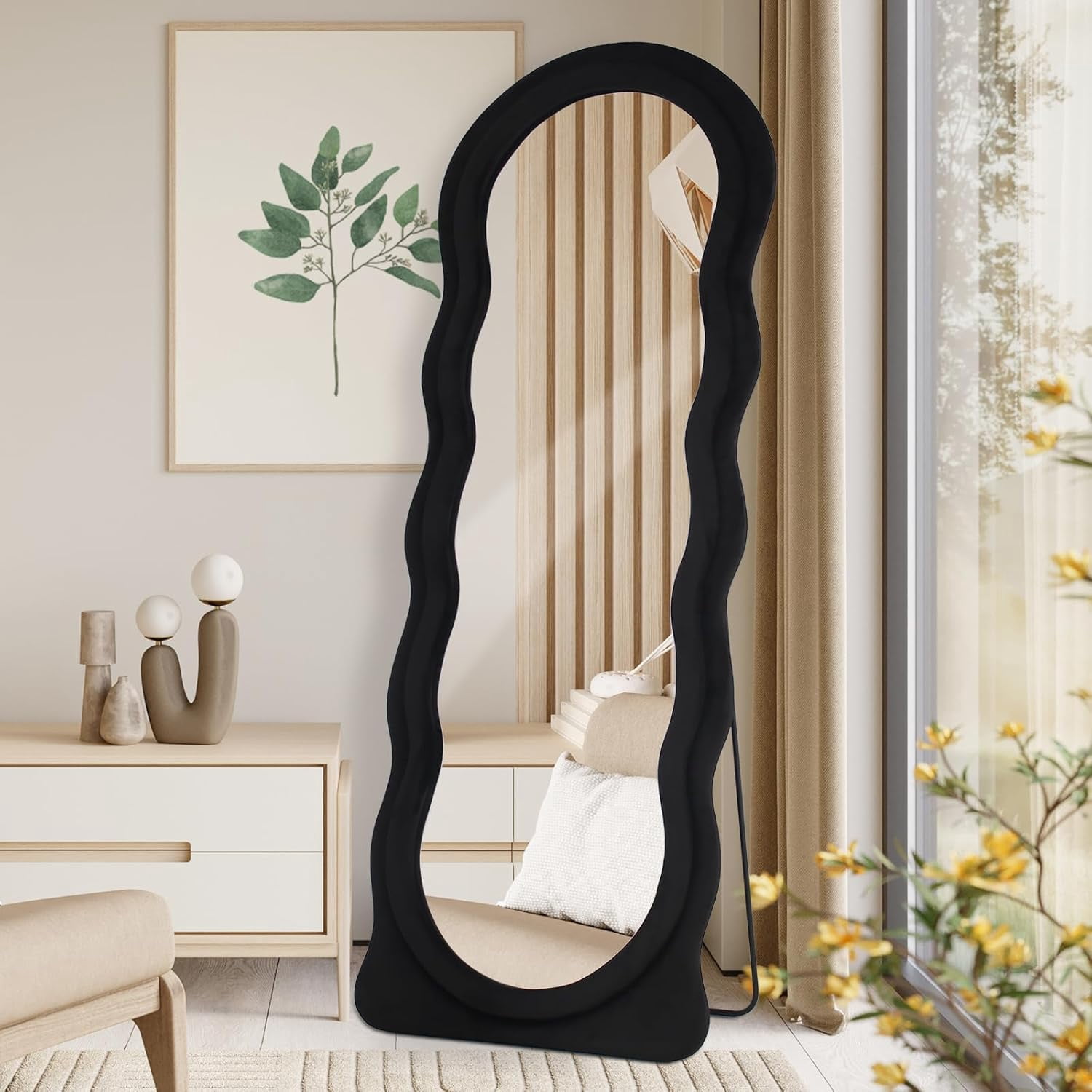 Full Length Mirror 63"x24" Arched Wavy Full Body Wall Mounted Floor ...