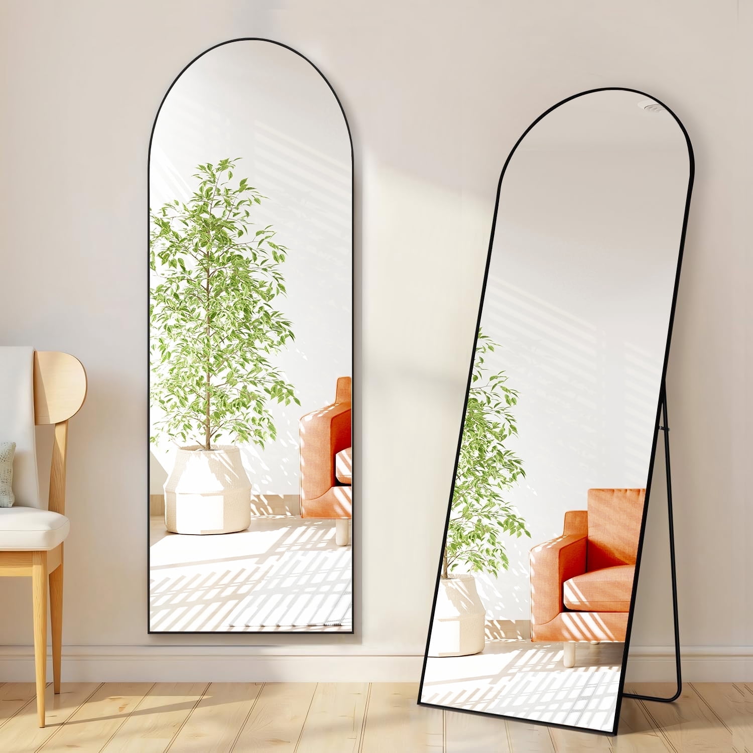 Beddle Full Length Mirror 64x21" Arched Floor Mirror with Stand ...