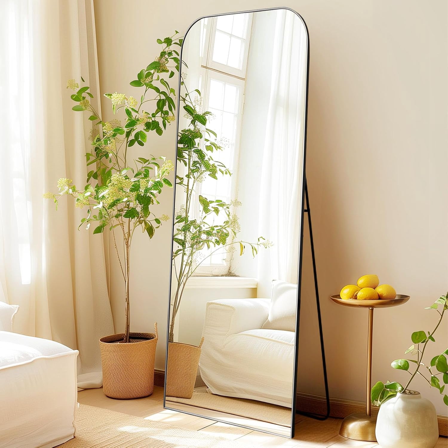 Full Length Mirror Freestanding Arched Floor Standing Mirror Full Body ...