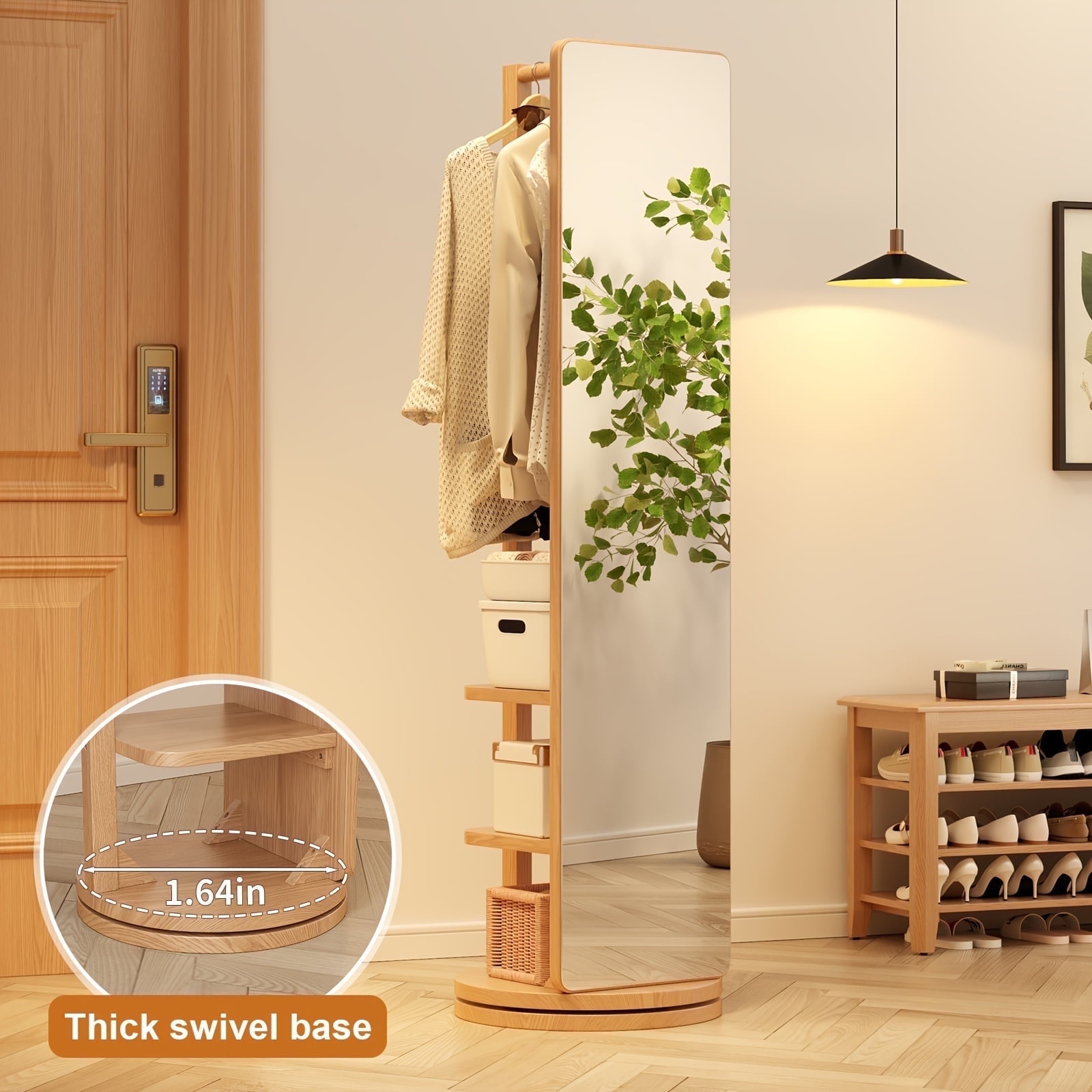 Full Length Mirror,Full Body Mirror Solid Wood Floor Mirror with Coat ...