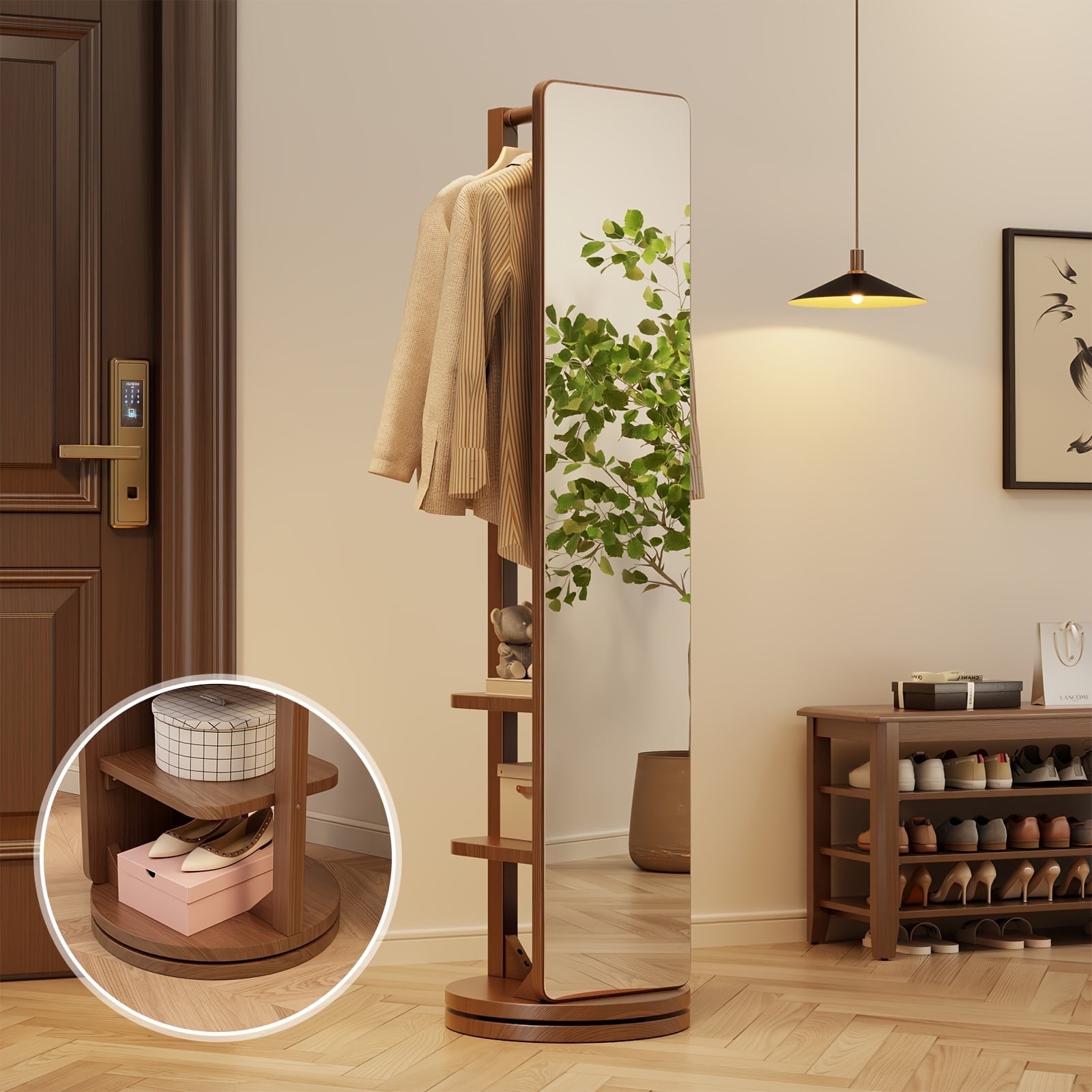 Full Length Mirror,Full Body Mirror Solid Wood Floor Mirror with Coat ...