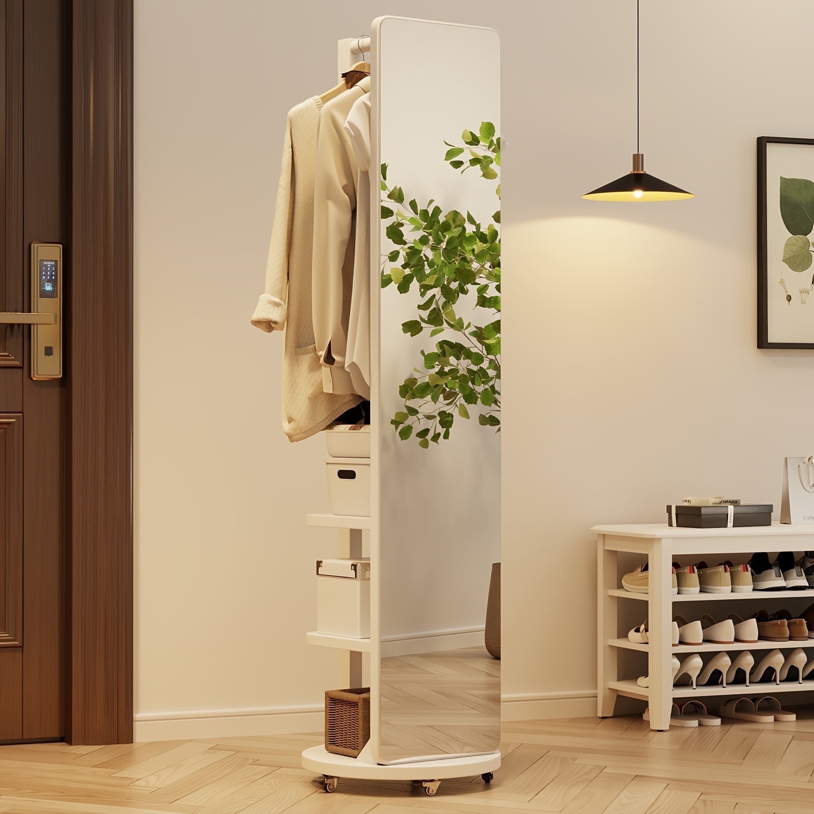Full Length Mirror,Full Body Mirror Solid Wood Floor Mirror with Coat ...