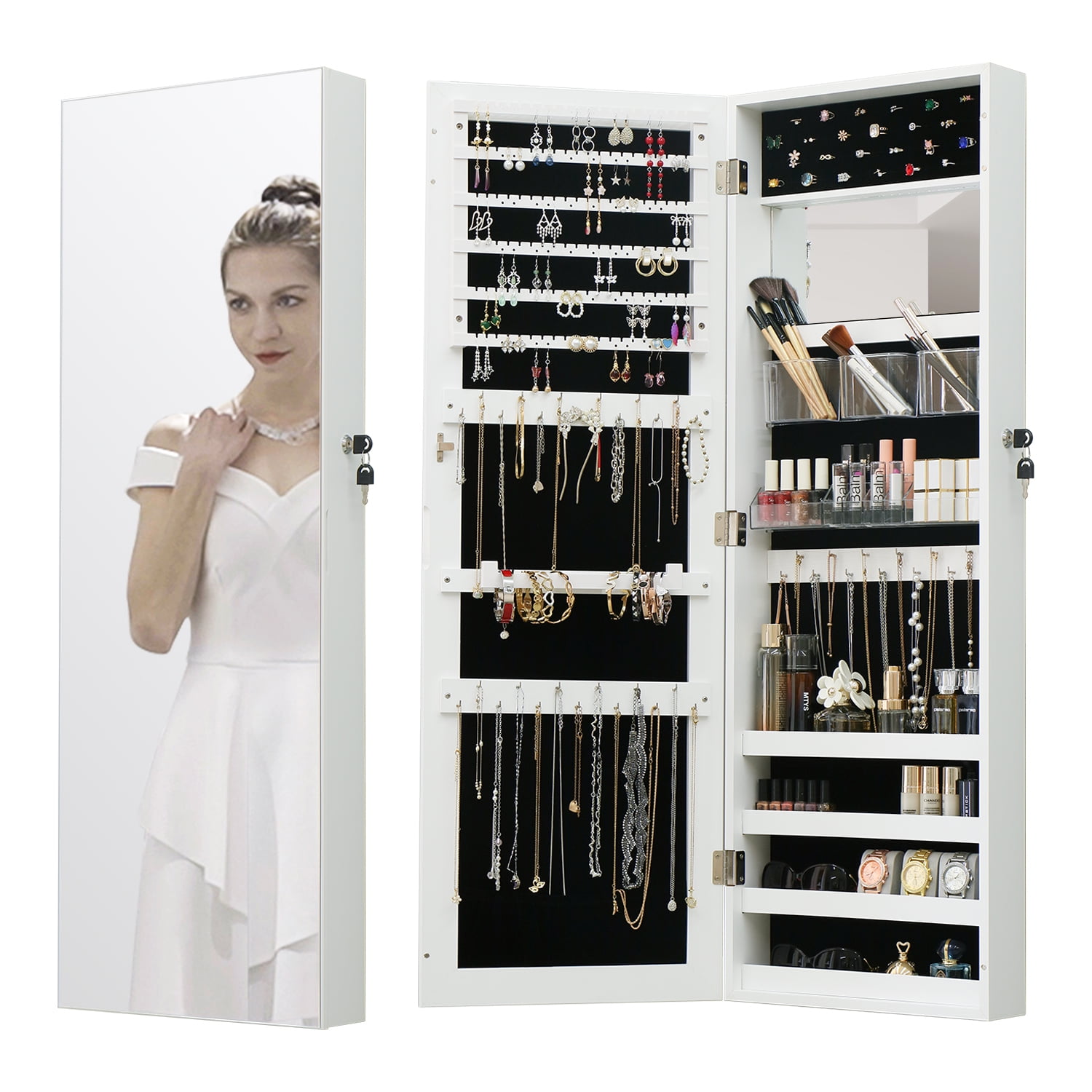Full Length Mirror Jewelry Armoire Jewelry Cabinet Organizer for Makeup ...