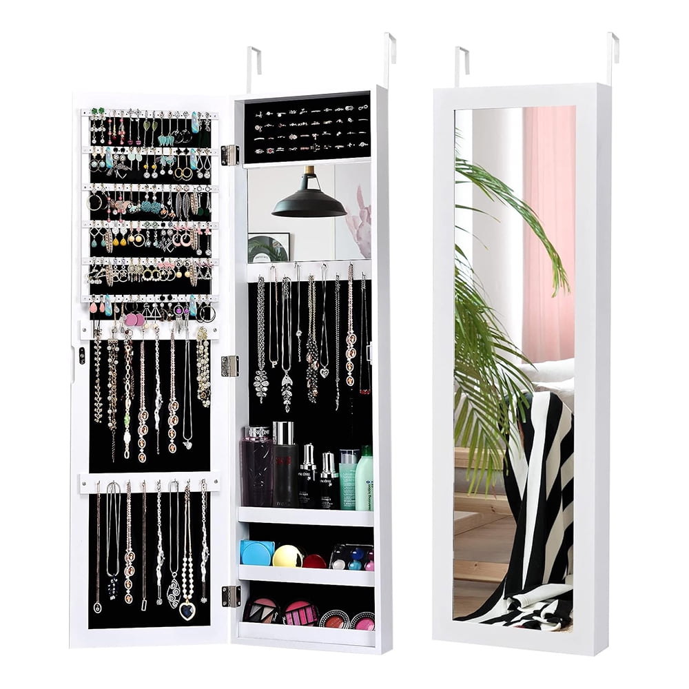 Full Length Mirror Jewelry Cabinet, Wall Door Mounted Jewelry Organizer ...