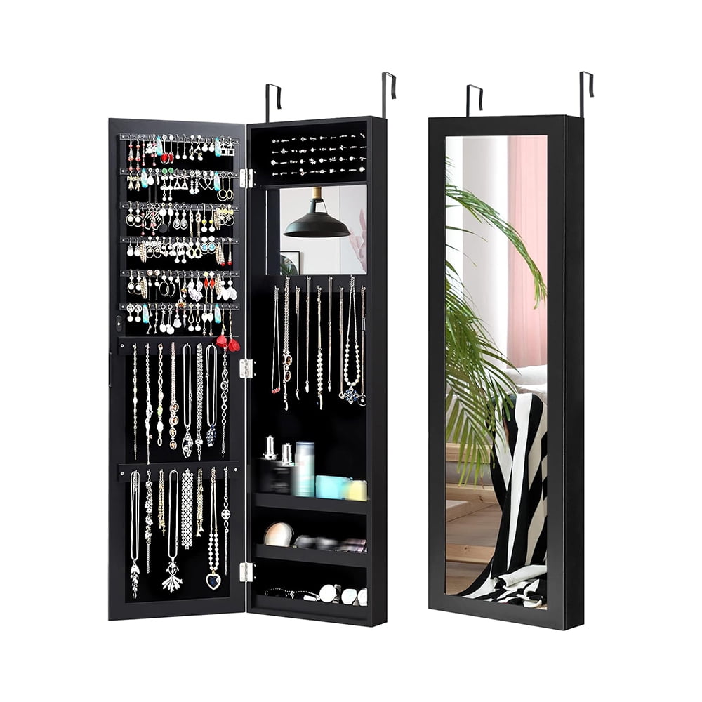 Full Length Mirror Jewelry Cabinet, Wall Door Mounted Jewelry Organizer ...