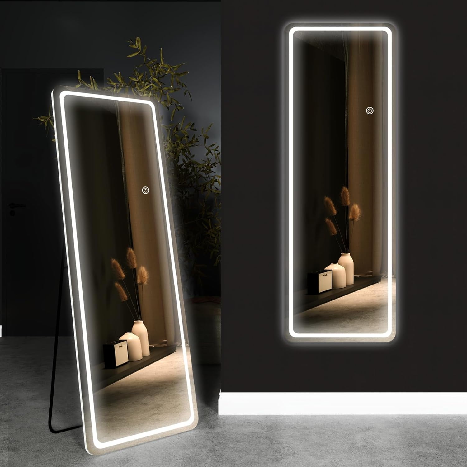 Full Length Mirror with LED Light, 56" x 20" Floor Mirror with Stand ...