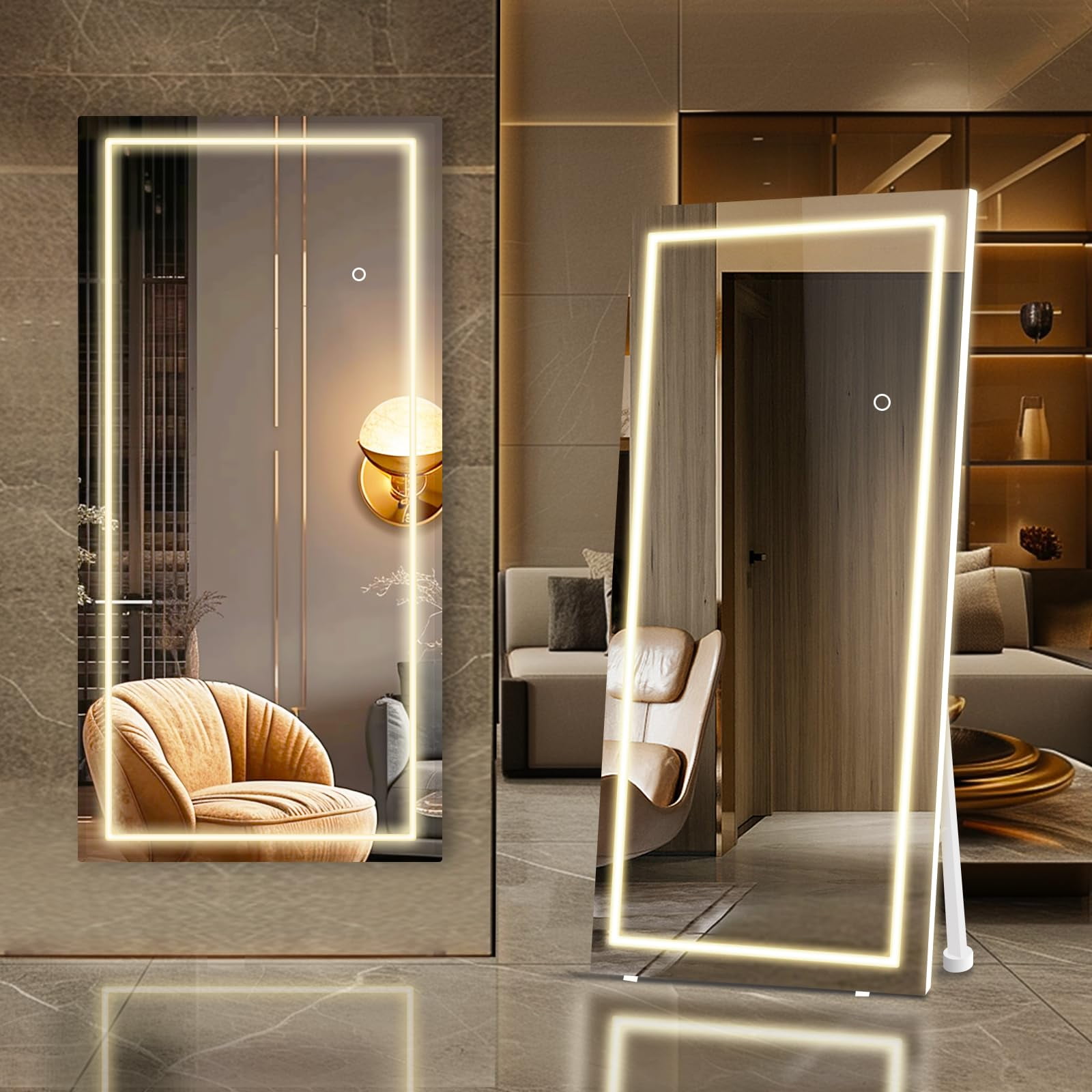 Full Length Mirror with LED Lights, 58" x 18" Full Body Mirror, Free ...