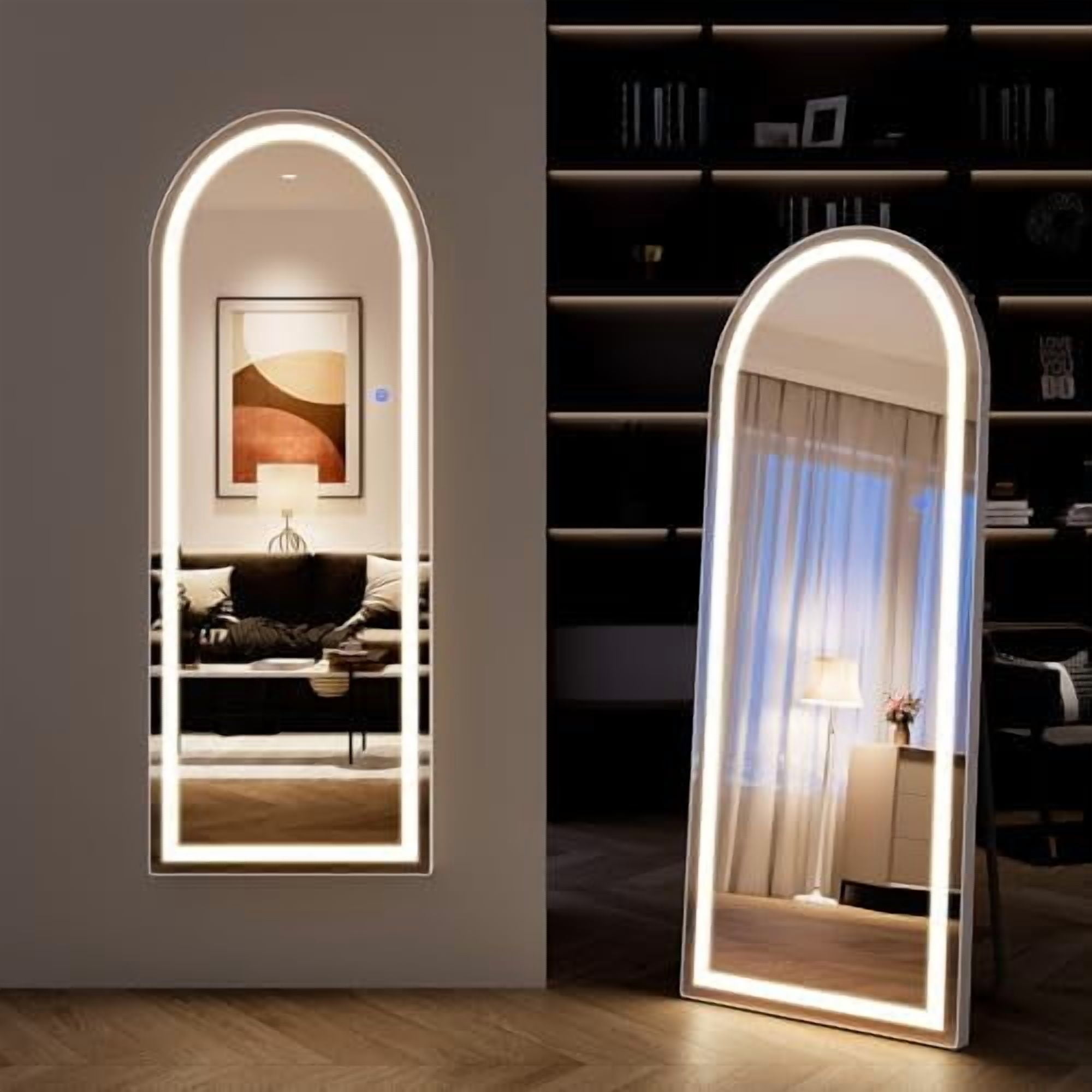 Full Length Mirror with Lights, 65"x24" Arched Mirror with Dimming & 3 ...