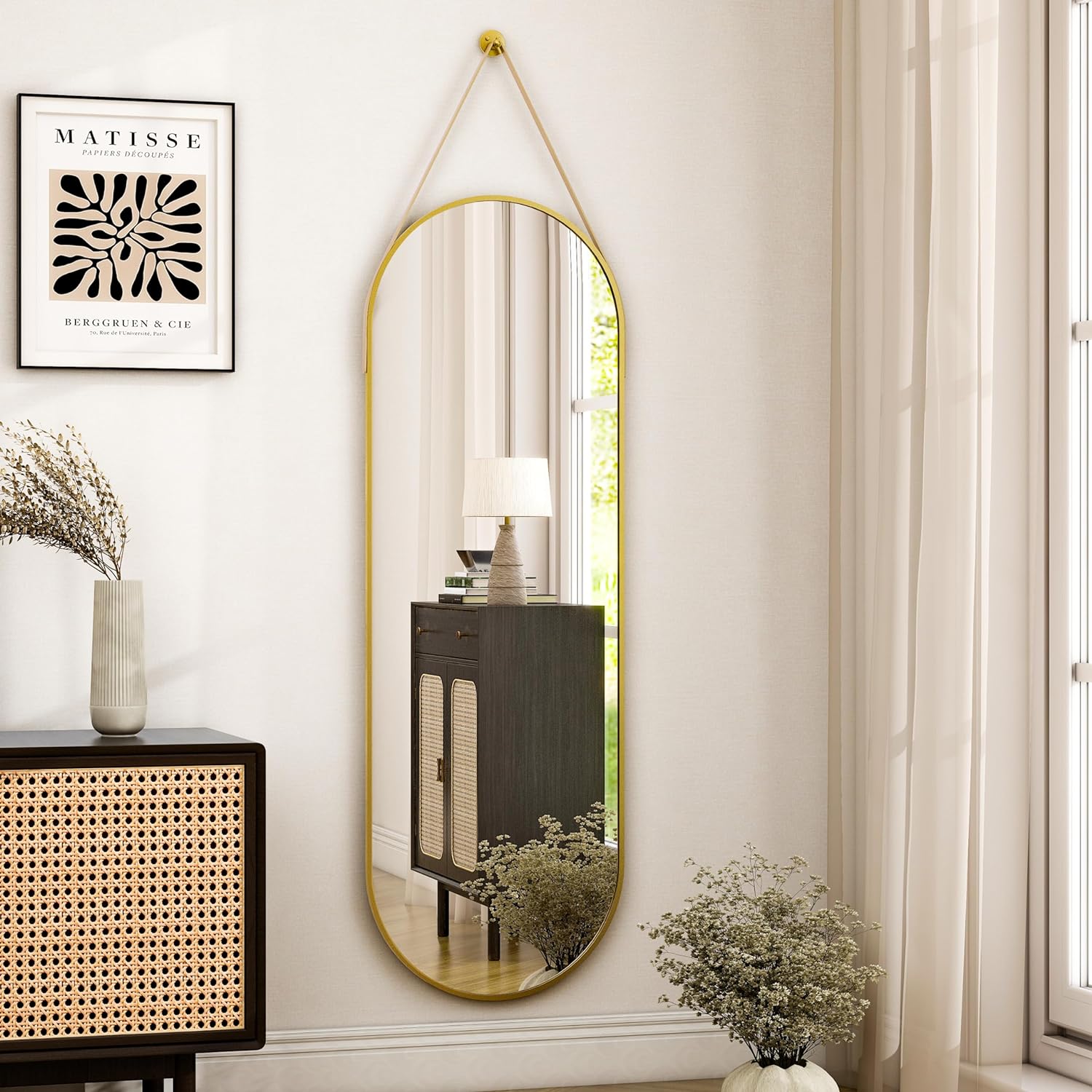 Full Length Mirror Oval Hanging Mirror 16"x48" with Leather Strap ...