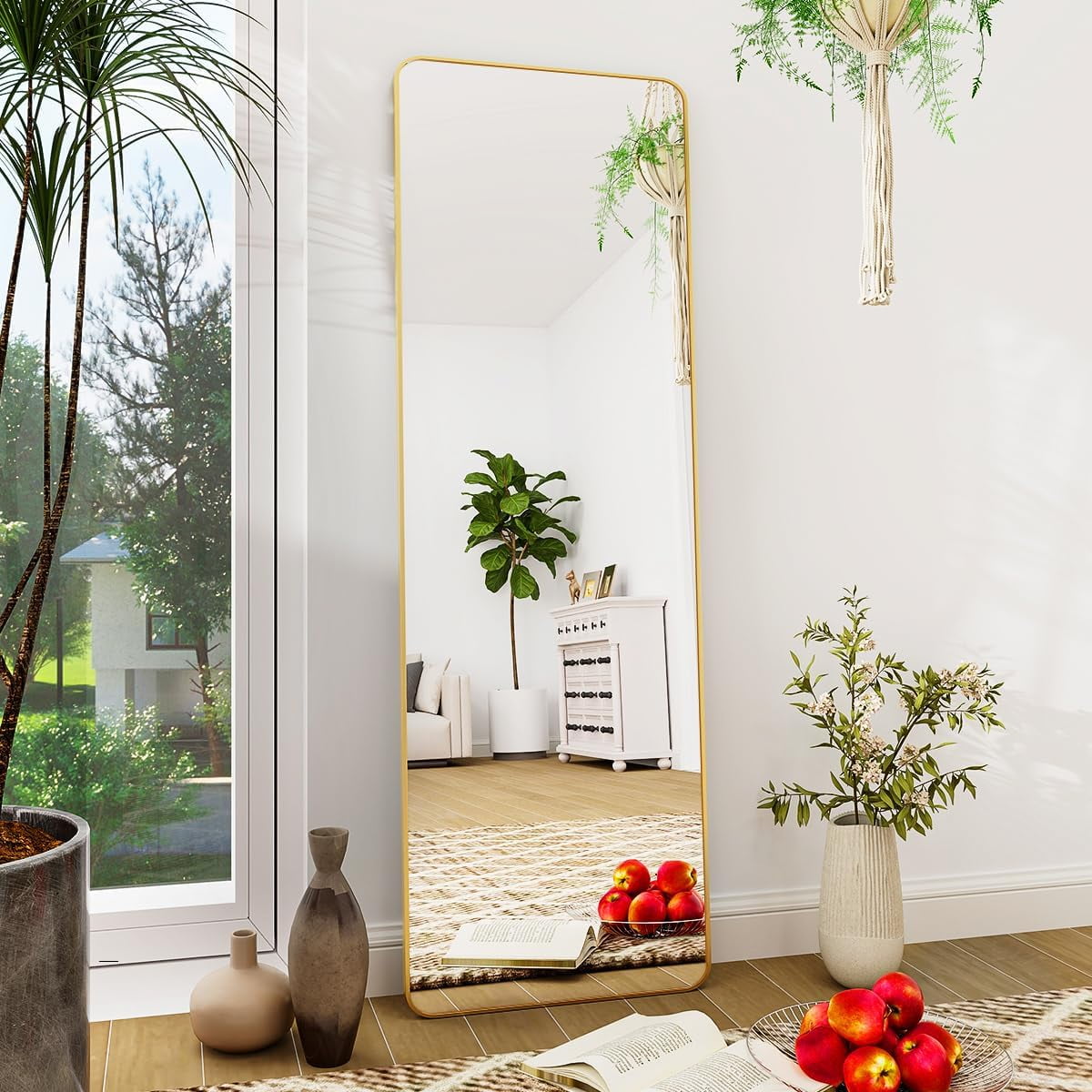 Full Length Mirror, Rounded Corner Floor Mirror Standing Hanging or ...