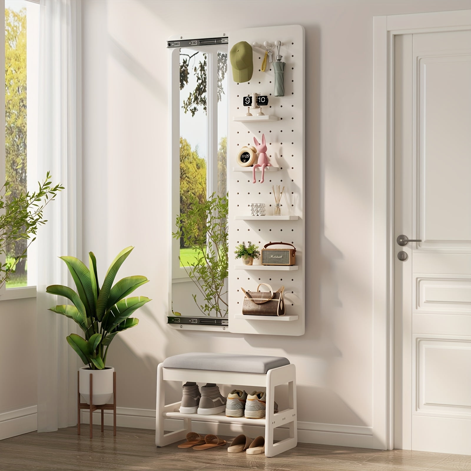 Full Length Mirror with Shelf and Hooks,Entry Way Mirrors for Wall,Wall ...