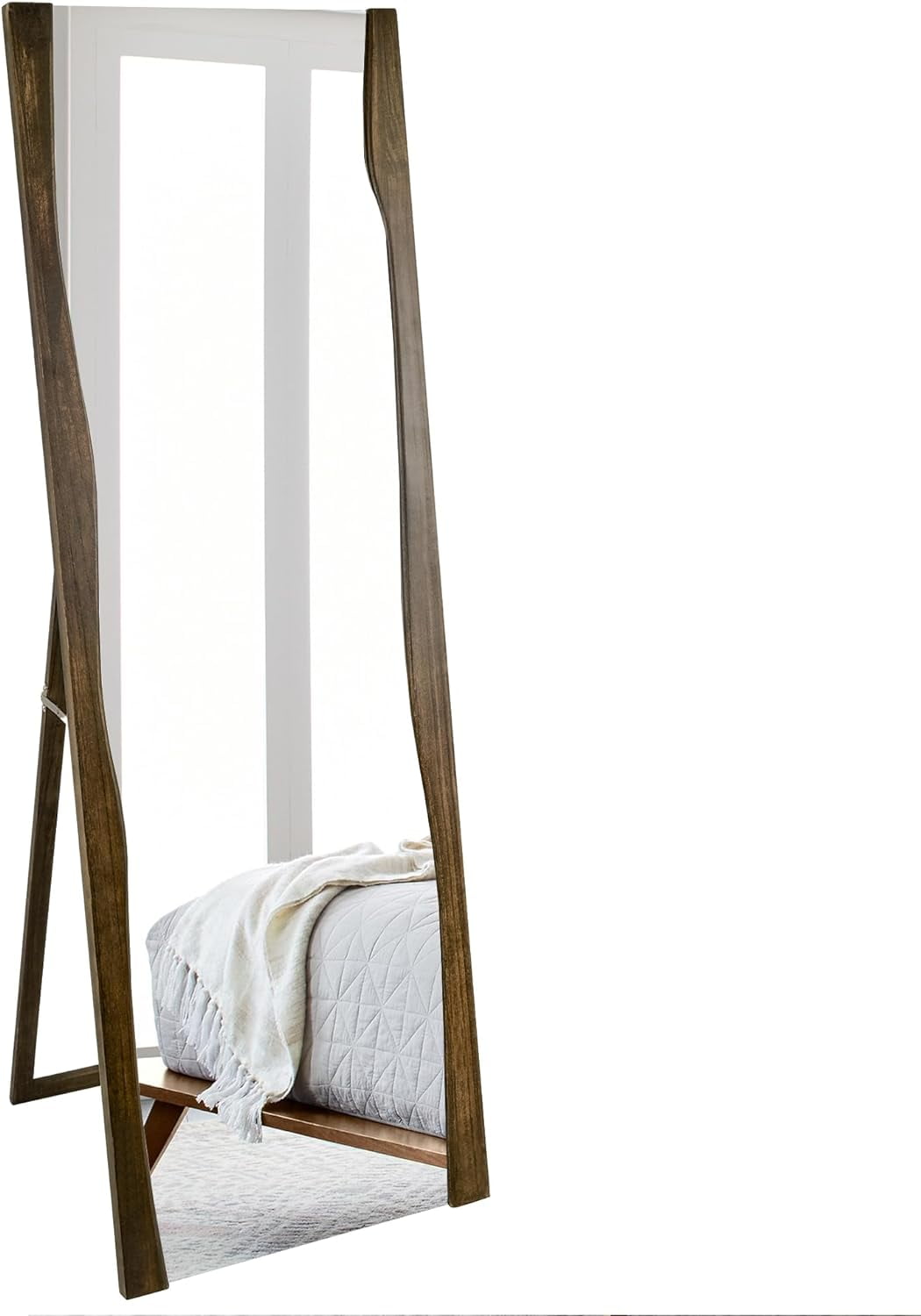 Full Length Mirror with Stand 21x63Inches, Wood Framed Floor Full Body ...