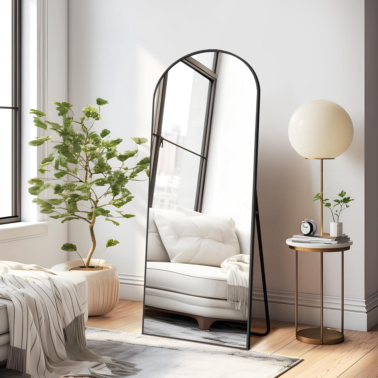 Full Length Mirror with Stand, 56"x19" Aluminum Alloy Frame Floor ...