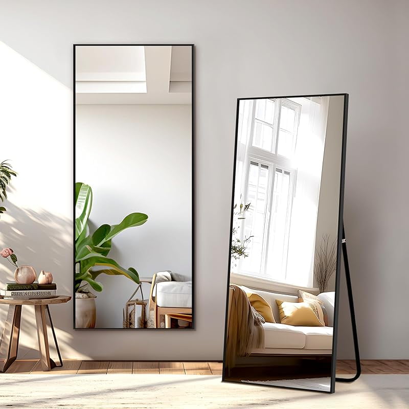 Full Length Mirror with Stand, 56"x19" Aluminum Alloy Frame Floor ...