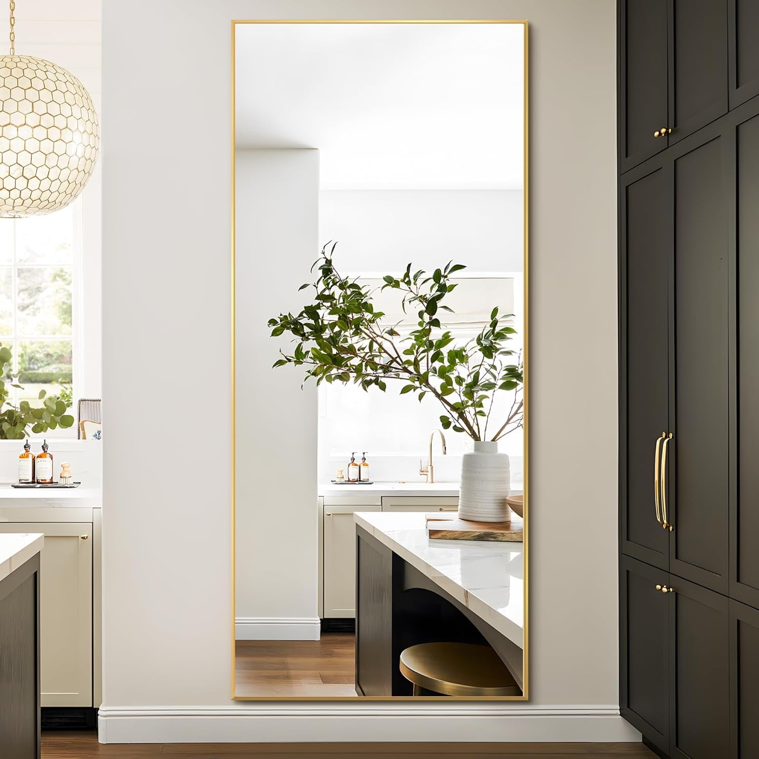 Full Length Mirror with Stand, 56"x19" Aluminum Alloy Frame Floor ...