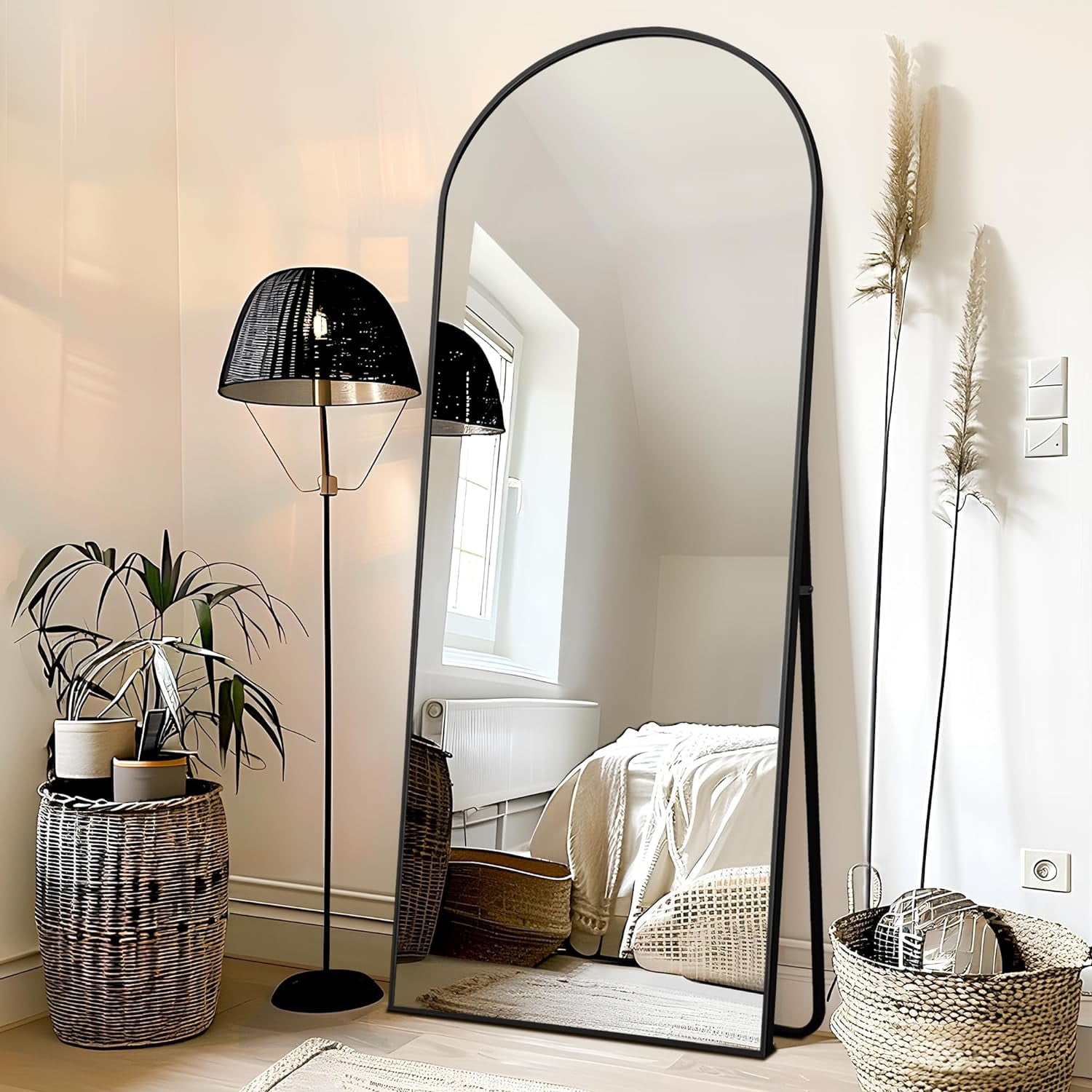 Full Length Mirror with Stand, 56"x19" Aluminum Alloy Frame Floor ...