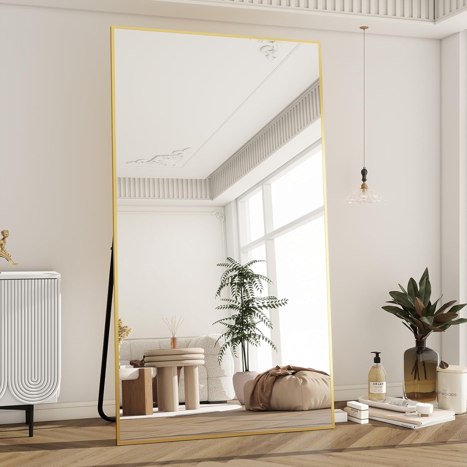 Full Length Mirror with Stand, 56"x21" Floor Mirror with Aluminum Alloy ...