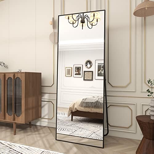 Full Length Mirror with Stand, 56"x21" Floor Mirror with Aluminum Alloy ...