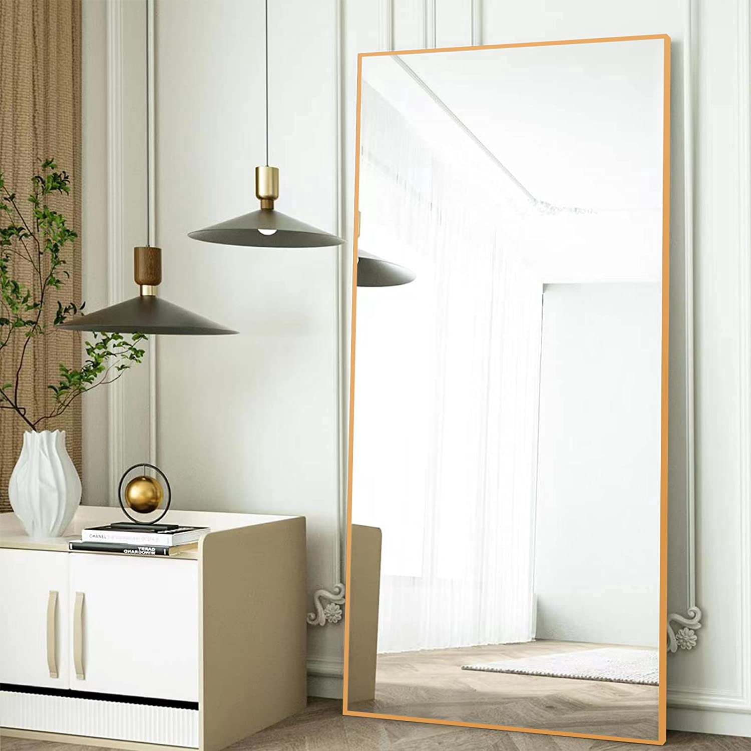 Full Length Mirror with Stand, 56"x21" Floor Mirror with Aluminum Alloy ...