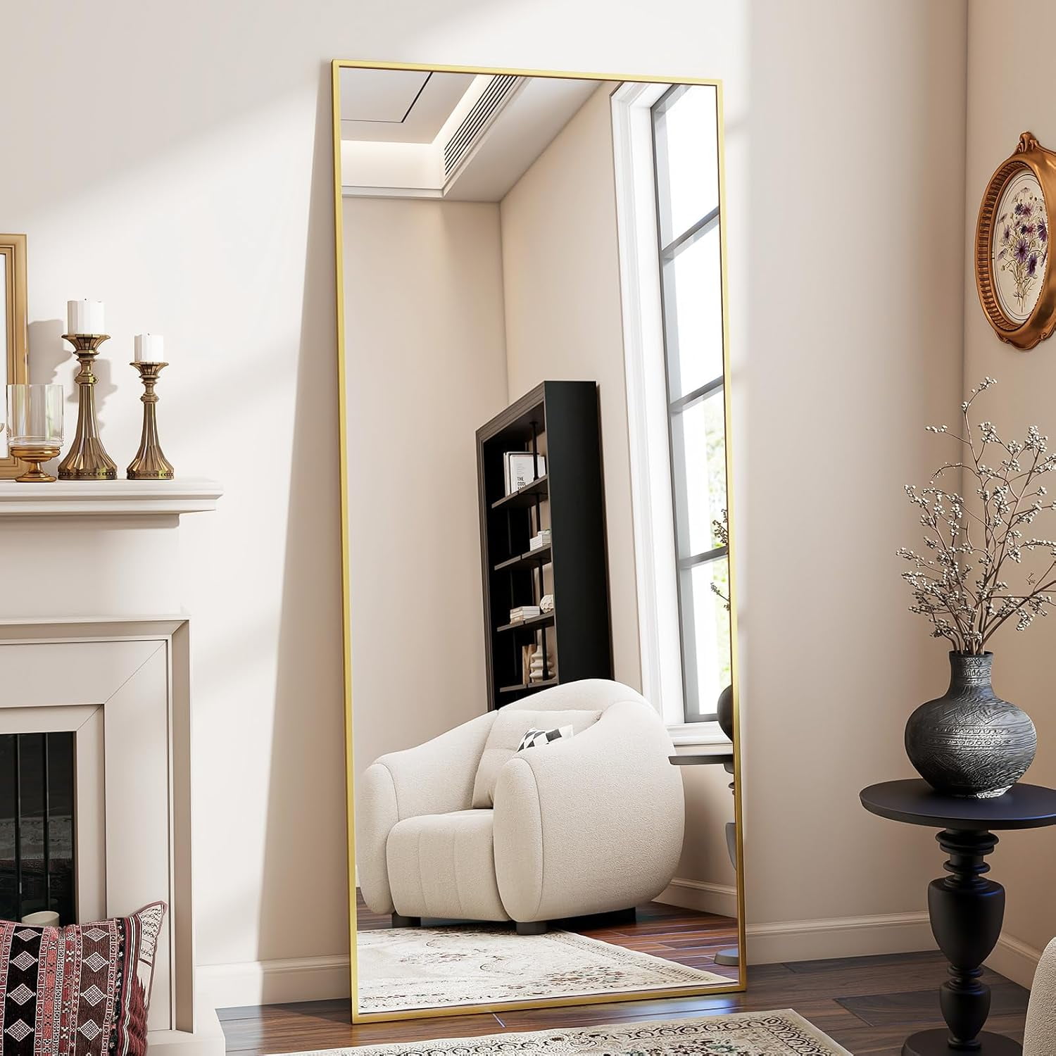 Full Length Mirror with Stand, 56"x21" Floor Mirror with Aluminum Alloy ...