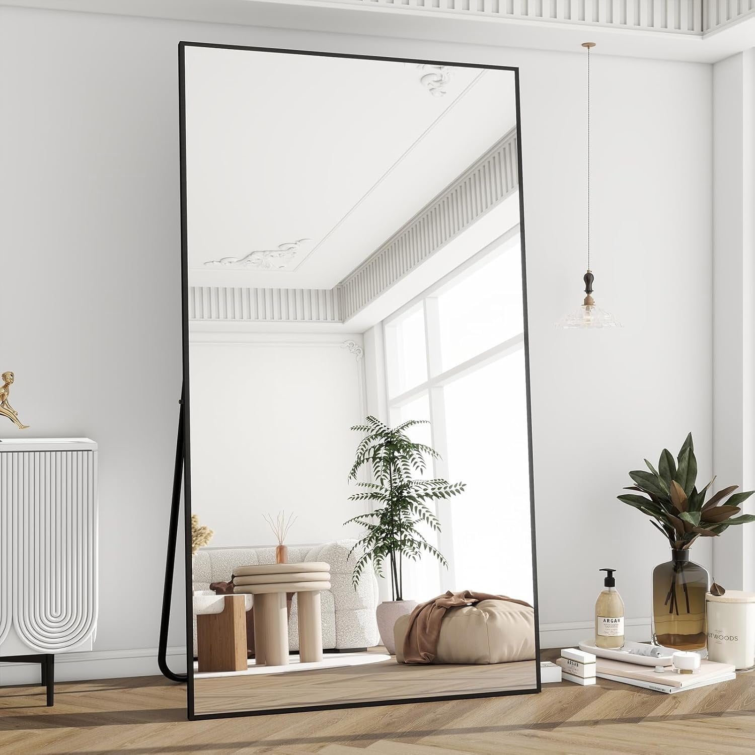Full Length Mirror with Stand, 56"x21" Floor Mirror with Aluminum Alloy ...