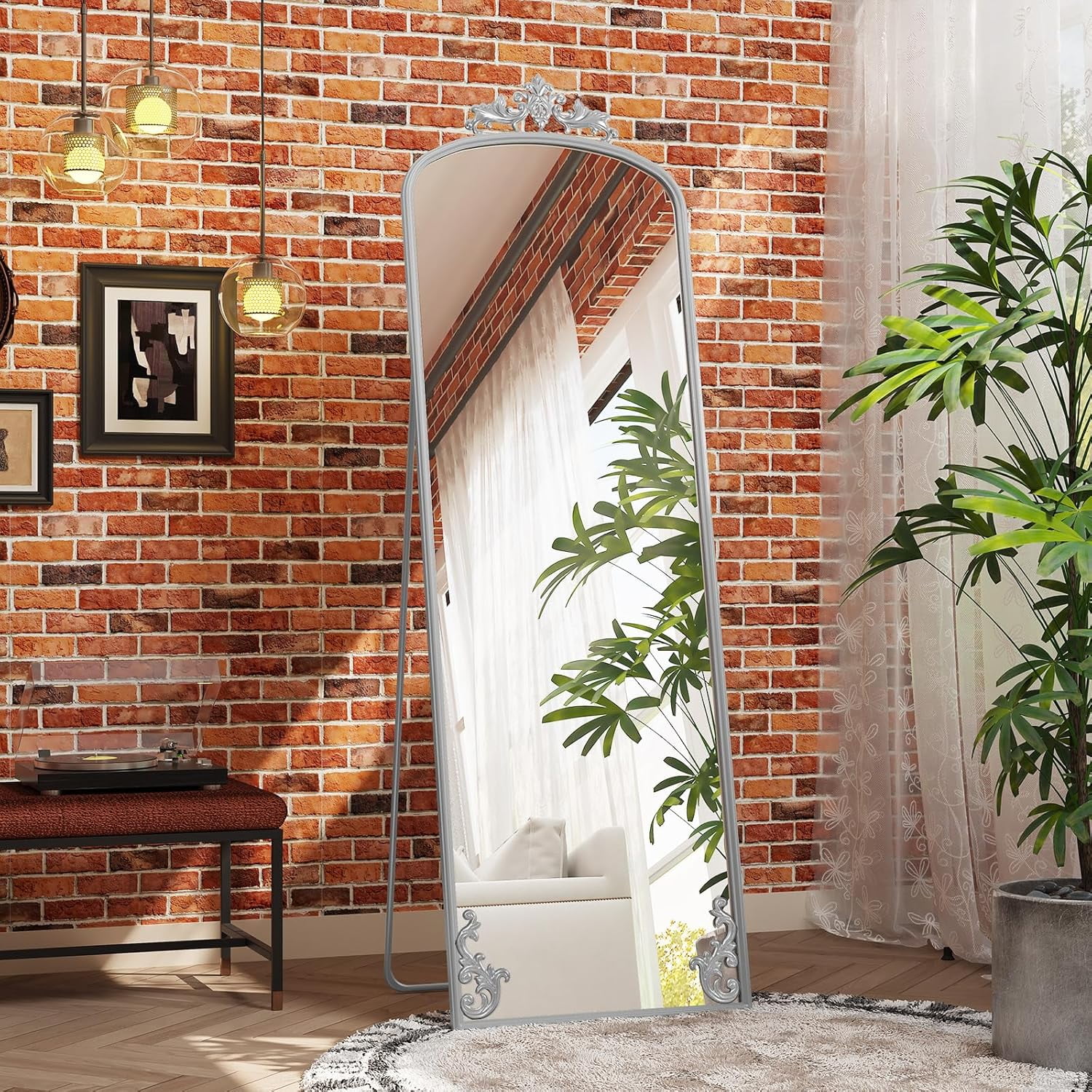 Full Length Mirror with Stand, Full Body Floor Mirror with Silver ...