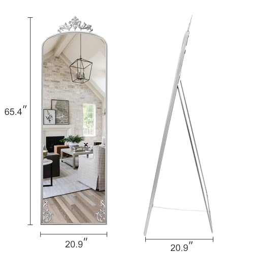 Full Length Mirror with Stand, Full Body Floor Mirror with Silver ...