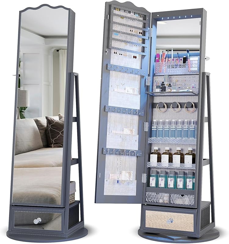 Full Length Mirror with Storage, 63" Jewelry Cabinet Standing with ...