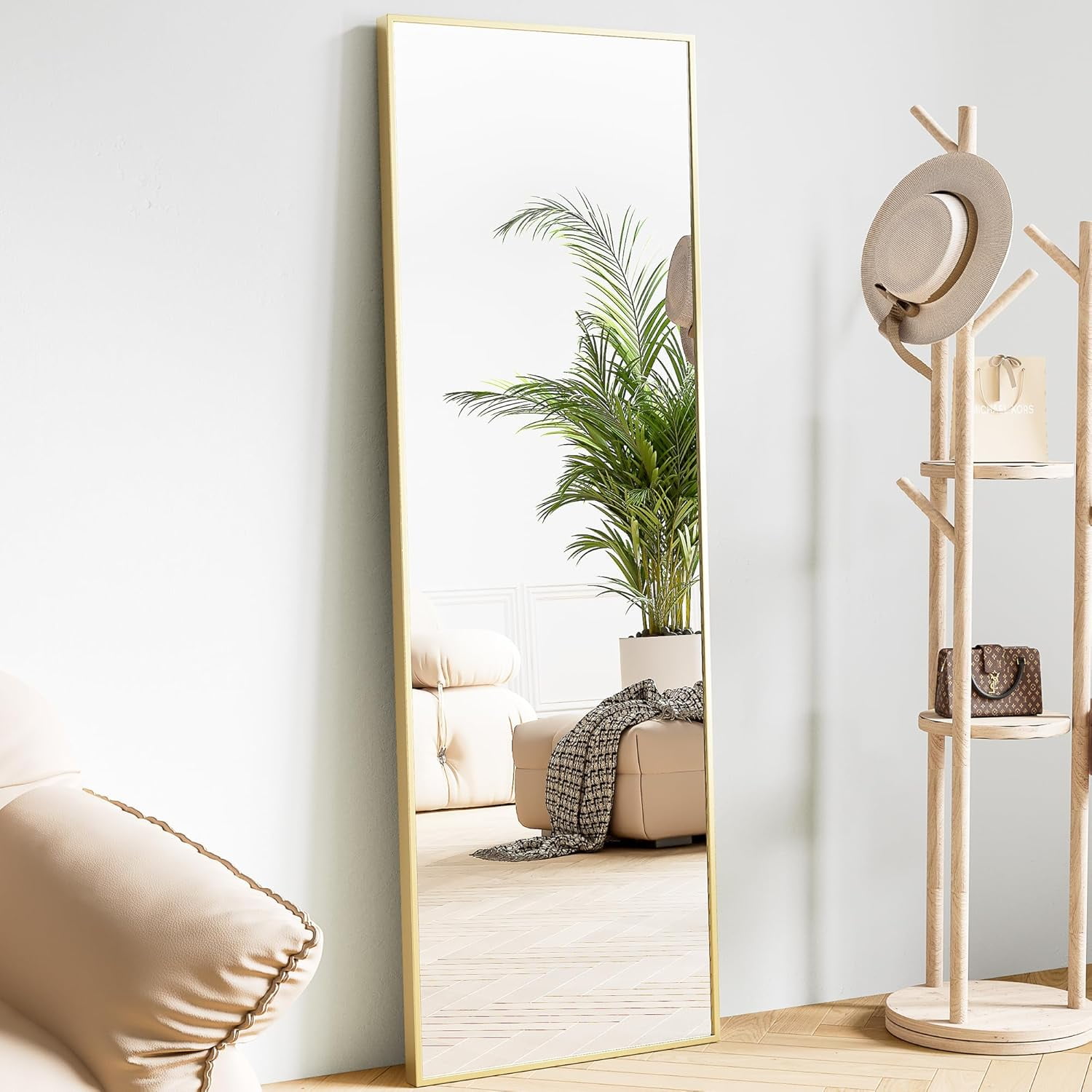 Full Length Mirror with stand, 59"x16" Floor Mirror with Aluminum Alloy ...