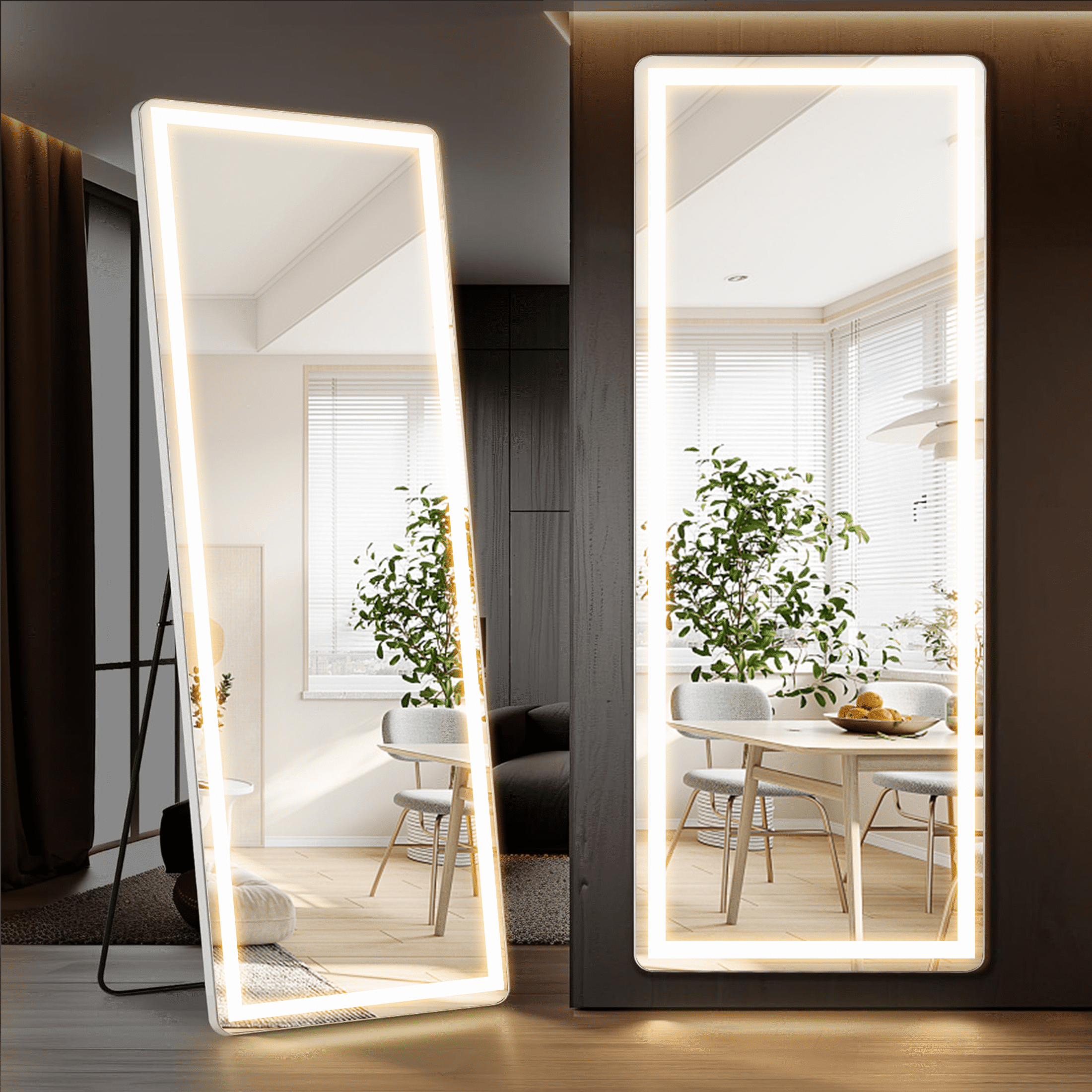 Beddle Full Length Mirror with LED Lights 64"x21" Wall Mount/Stand ...