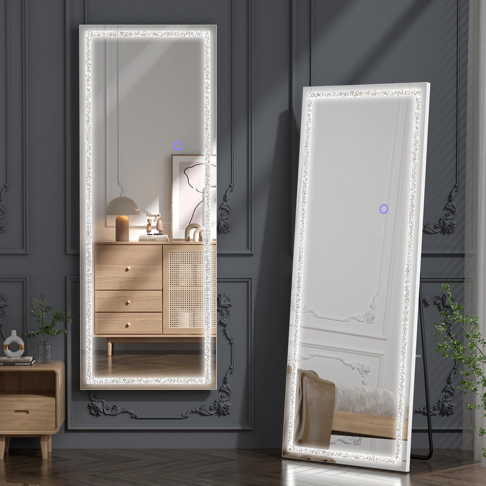 Full Length Mirror with Lights,Floor Mirror, Standing Lighted Mirror ...
