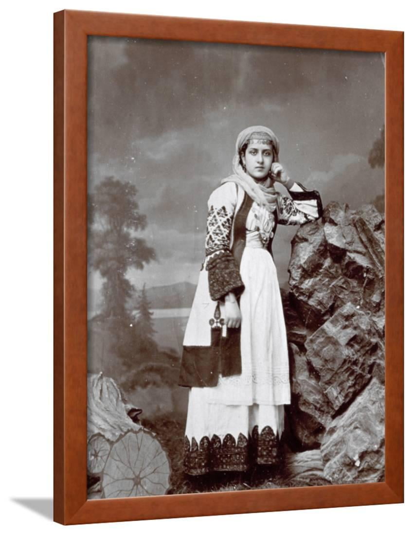 Full-Length Portrait of a Young Greek Woman in Traditional Attire. She ...