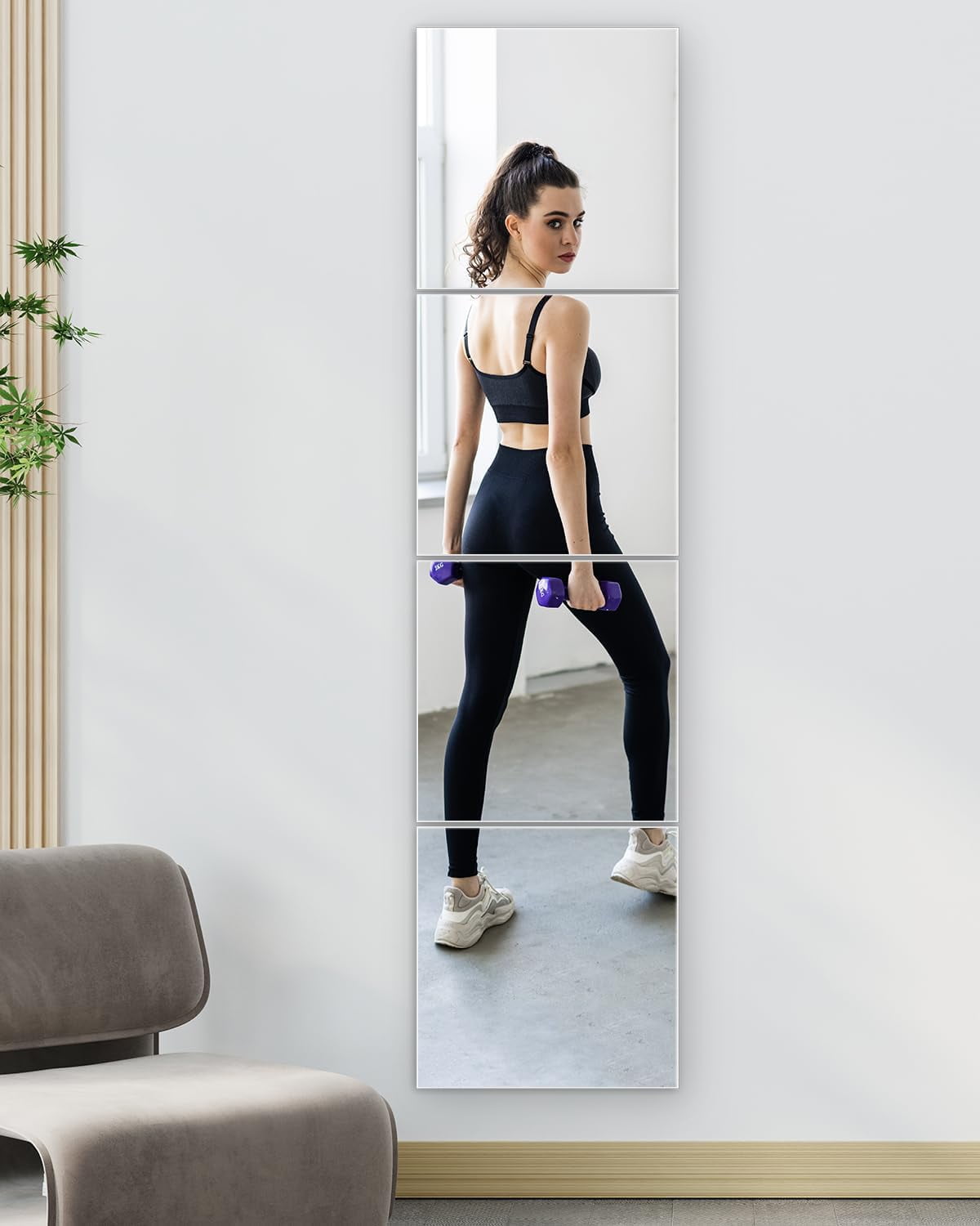 Full Length Wall Mirror Tiles, 12'' x 12'' x 4PCS, Acrylic Unbreakable ...
