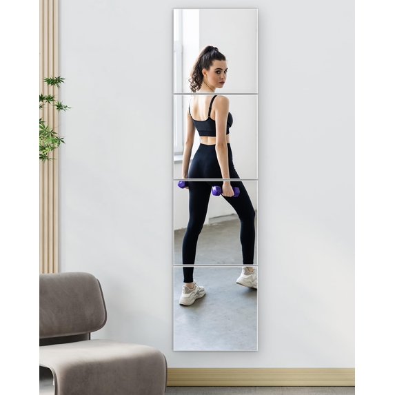 Full Length Wall Mirror Tiles, 12'' x 12'' x 4PCS, Acrylic Unbreakable ...
