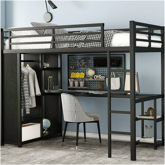 Full Loft Bed with Built-in Desk, Bookshelves, and Storage Stairs ...