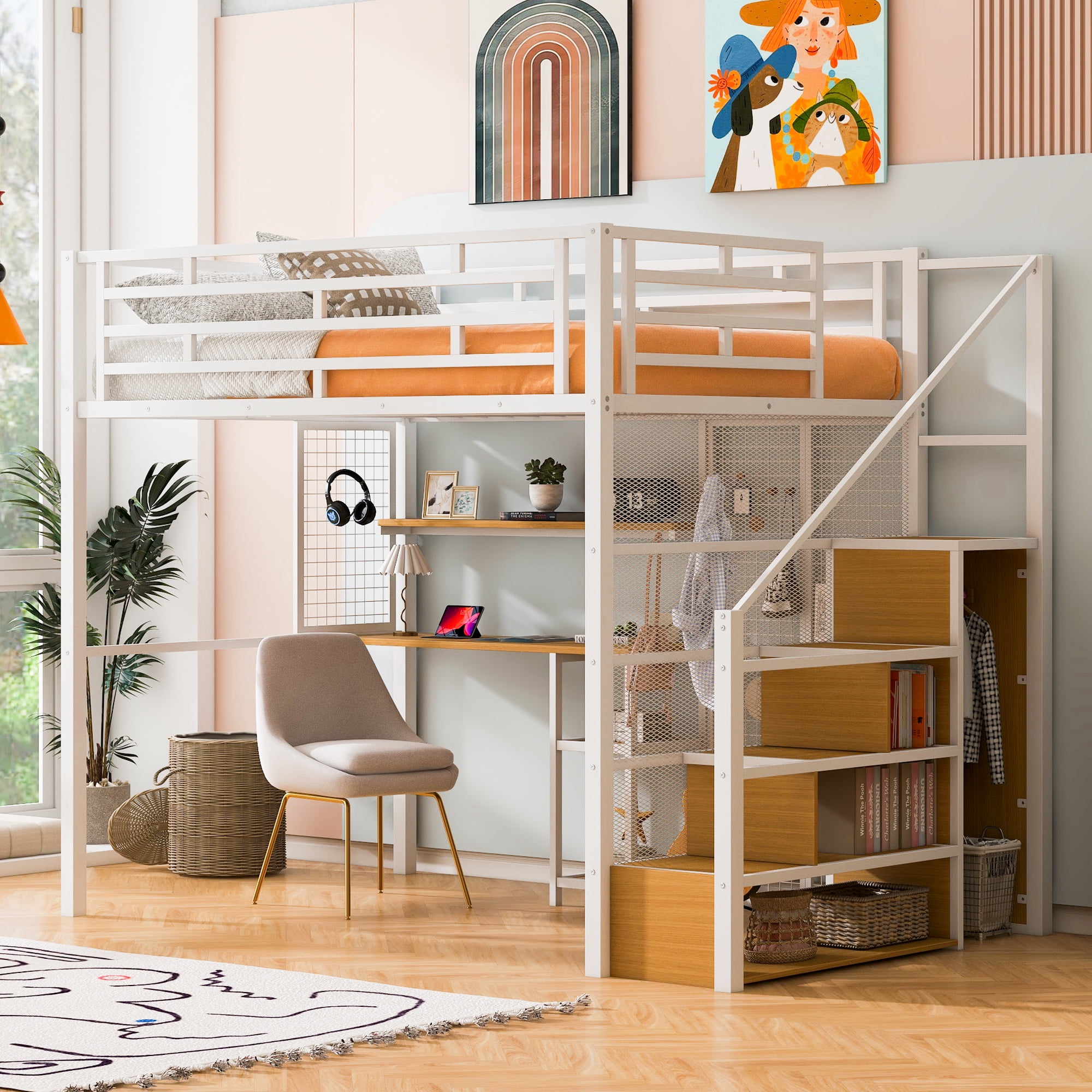 Full Loft Bed with Built-in Wardrobe & Desk – 400LB Capacity – Multi ...