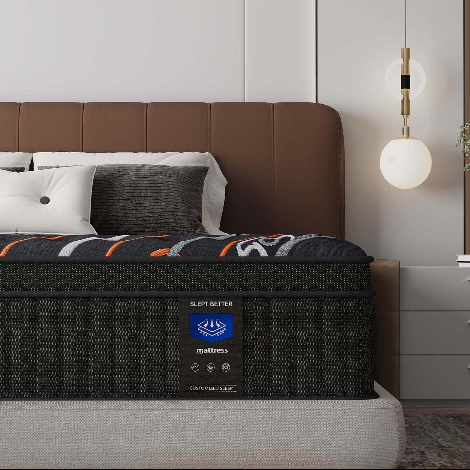 Full Mattress 12 Inch Hybrid Mattress Black and Euro Top Mattress ...