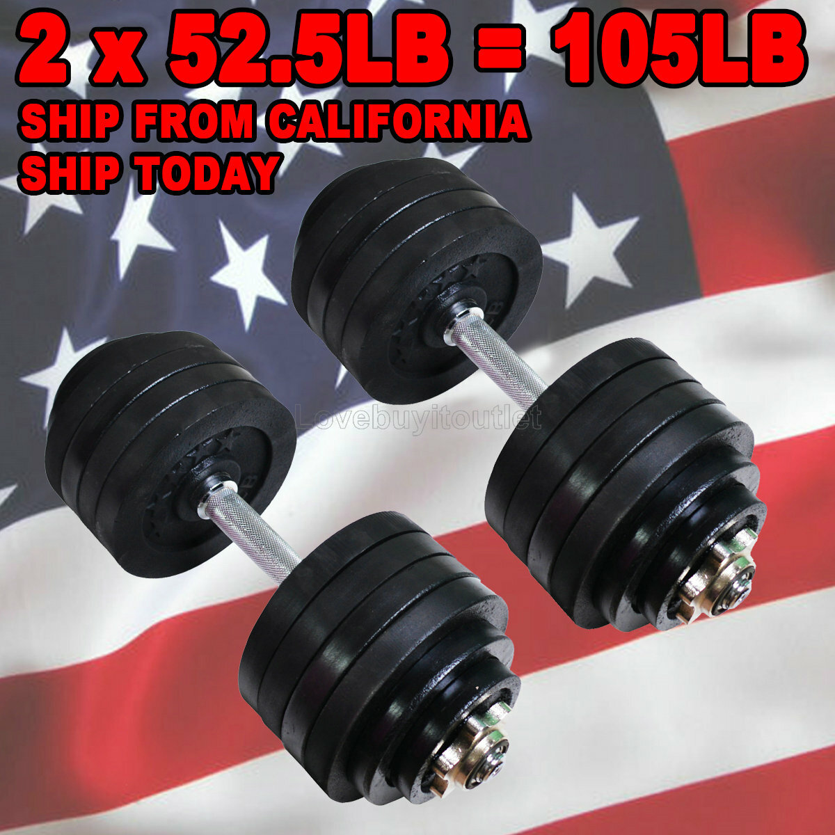 Full Metal 105lb Adjustable Dumbbells - 2 x 52.5 lbs Black Plated ...