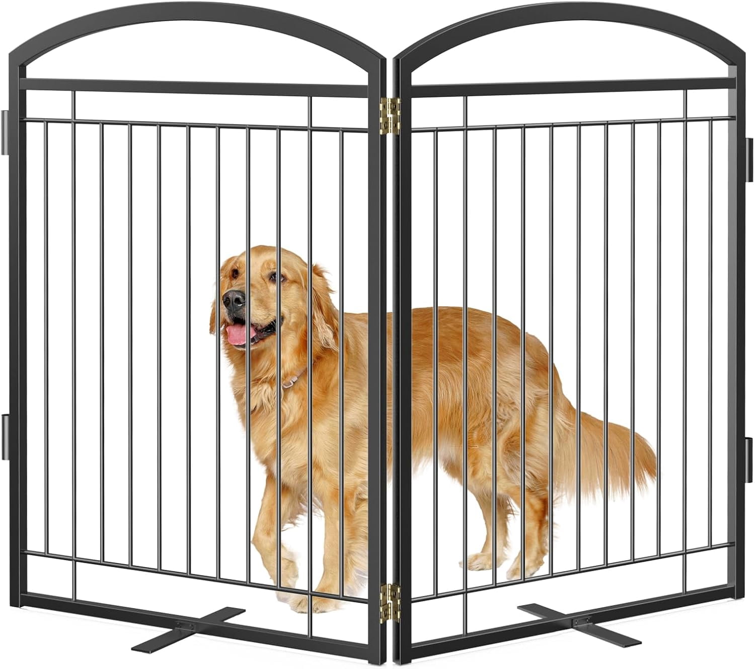 Full Metal Free Standing Dog Gate with Door for Indoor & Outdoor, Tall ...