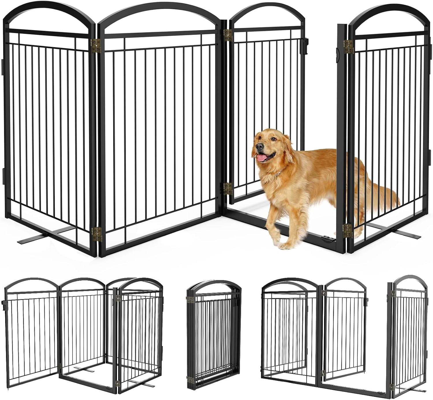 Full Metal Free Standing Dog Gate with Door for Outdoor Indoor,96 ...