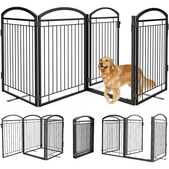 Full Metal Free Standing Dog Gate with Door for Outdoor Indoor,96 ...