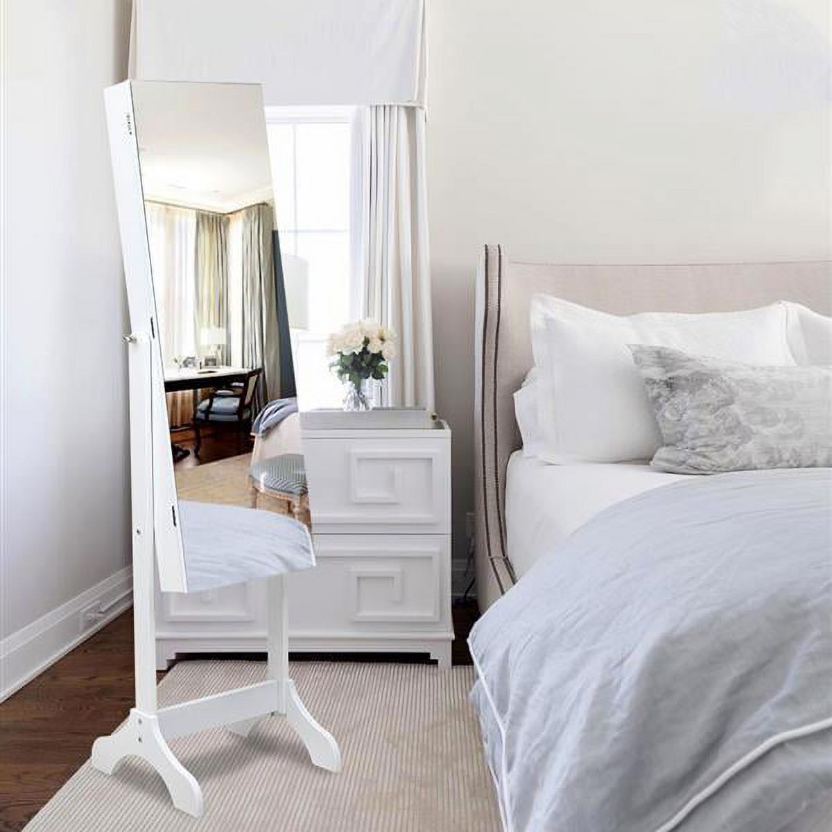 Full Mirror Wooden Floor Standing 4-Layer Shelf With Inner Mirror 2 ...