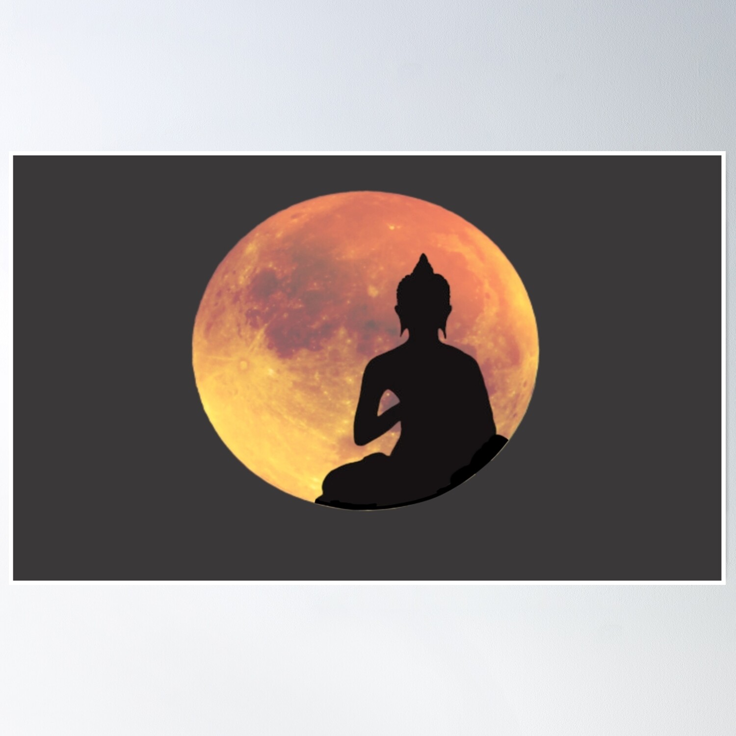 Full Moon And Buddha Silhouette Poster Wall Art, Modern Wall Decor ...