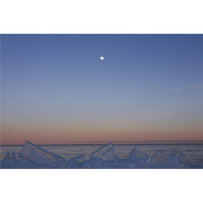 Full Moon At Dusk With Ice On Lake Superior; Grand Portage Minnesota ...