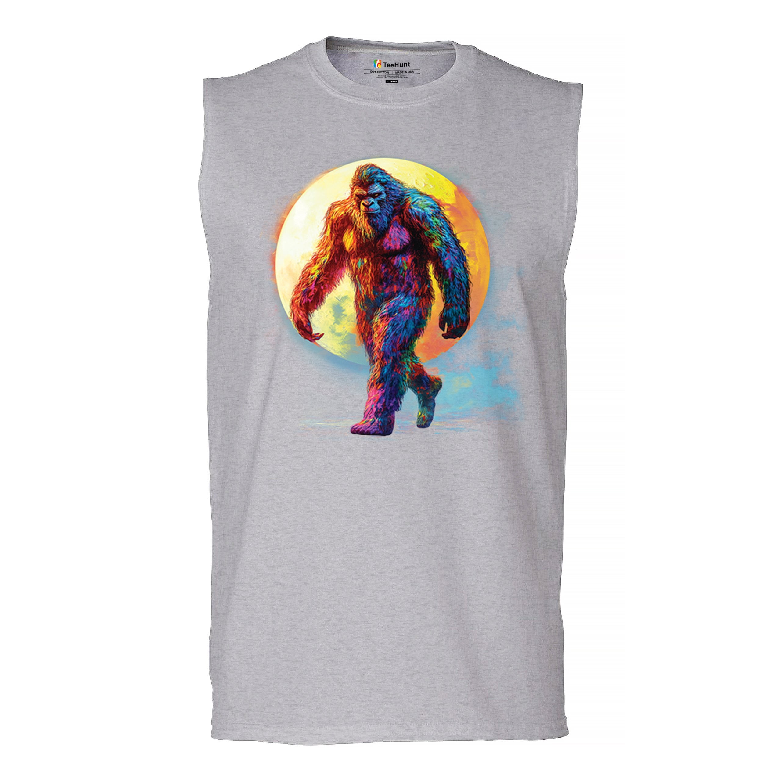 Full Moon Bigfoot Men's Muscle Shirt Hiking Sasquatch Hide and Seek ...