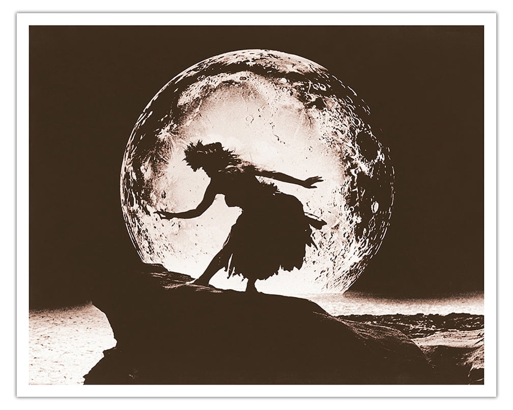Full Moon Dancer - Hawaiian Hula Dancer Silhouette - Vintage Sepia ...