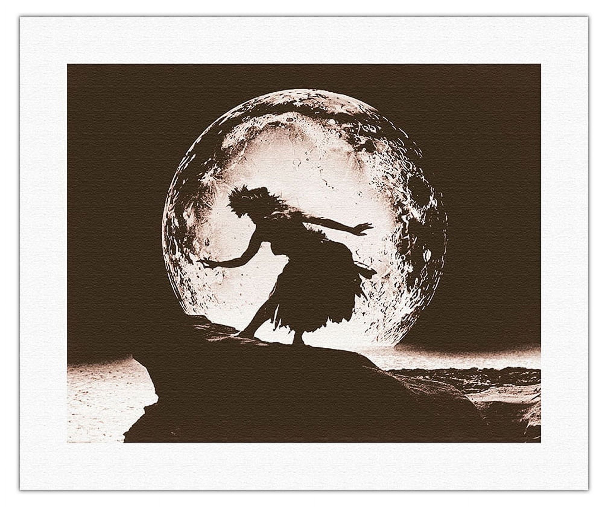 Full Moon Dancer - Hawaiian Hula Dancer Silhouette - Vintage Sepia ...