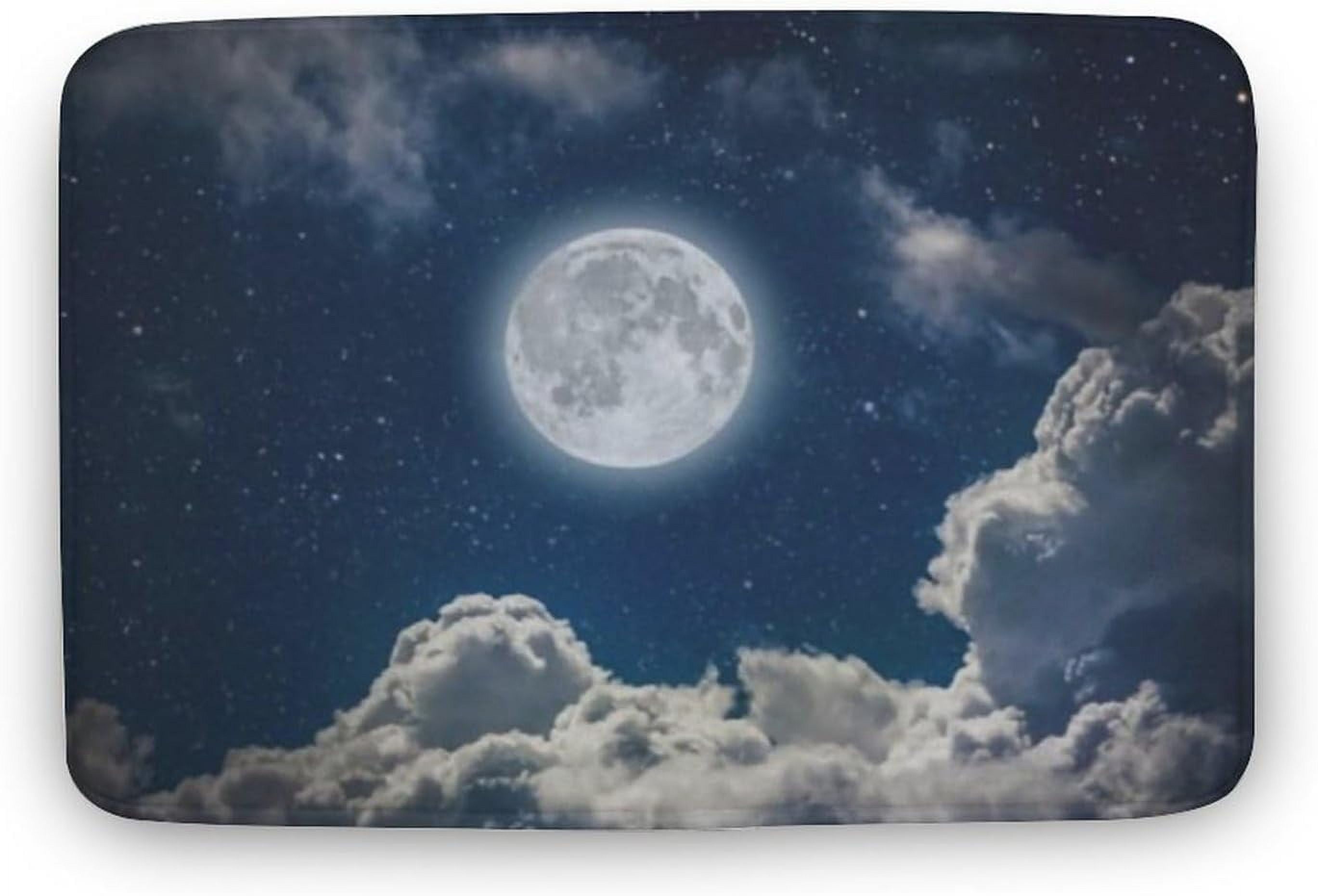 Full Moon Doormat, Moon Space Clouds Neoprene Doormat, Starry Sky ...