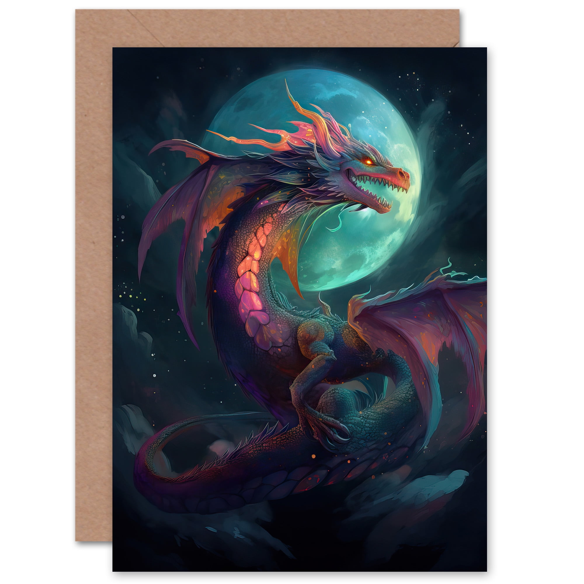 Full Moon Dragon Fantasy for Him or Her Man Woman Birthday Thank You ...